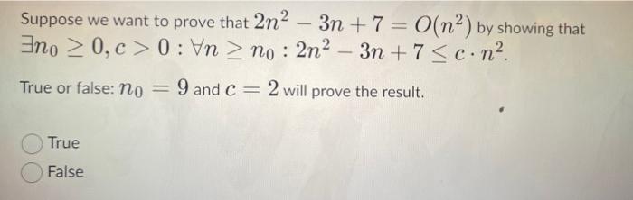 Solved Suppose we want to prove that 2n2−3n+7=O(n2) by | Chegg.com
