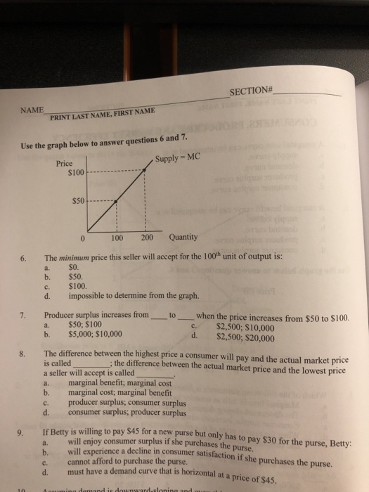 Solved SECTION# NAME PRINT LAST NAME, FIRST NAME Use the | Chegg.com
