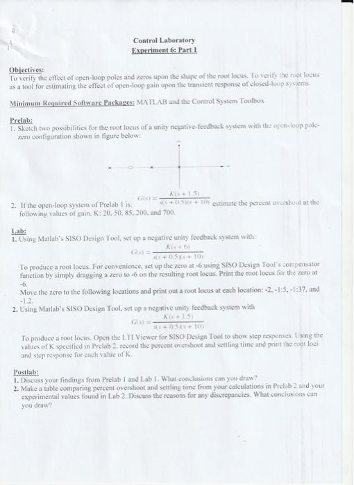 Solved Control Laboratory Experiment 6: Part 1 Objectives: | Chegg.com