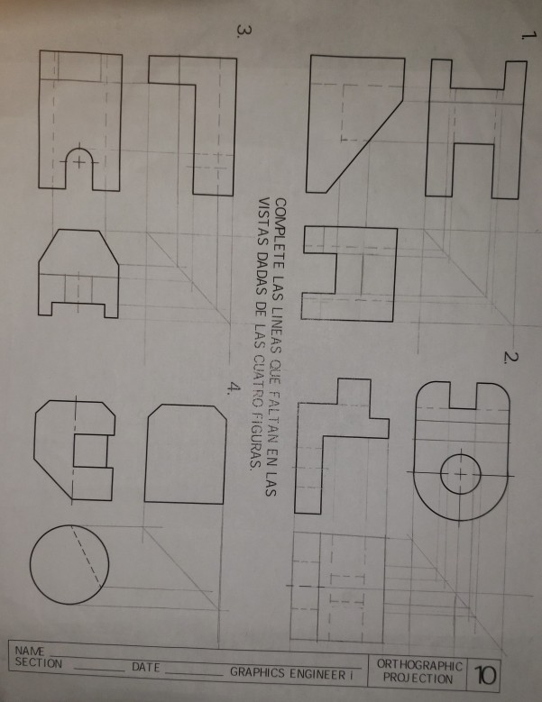 Solved Orthographic projections, complete the missing lines | Chegg.com