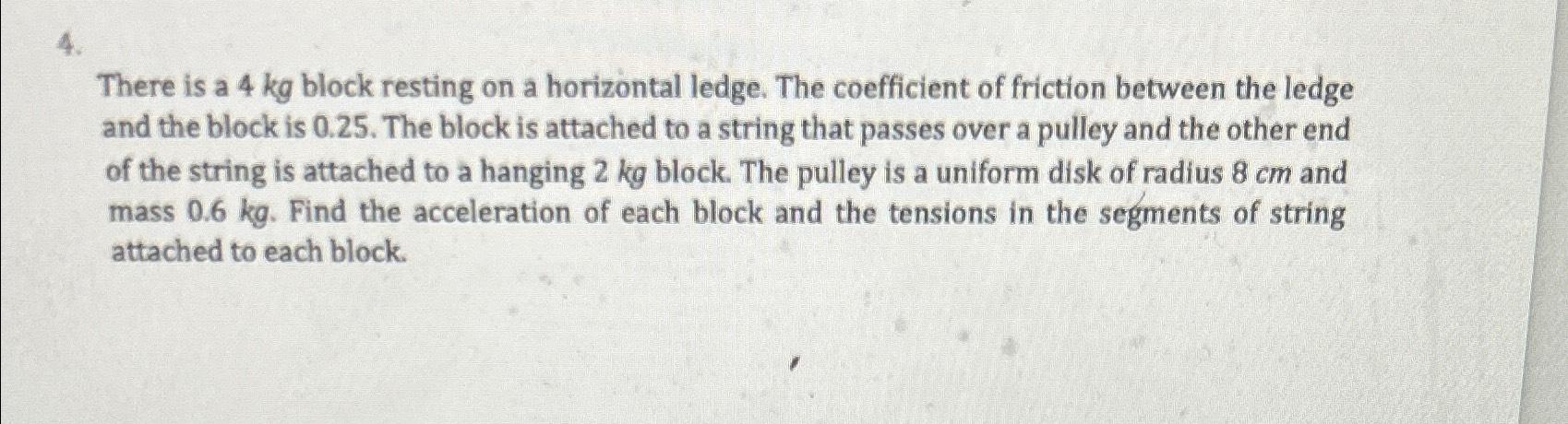 Solved There is a 4kg ﻿block resting on a horizontal ledge. | Chegg.com