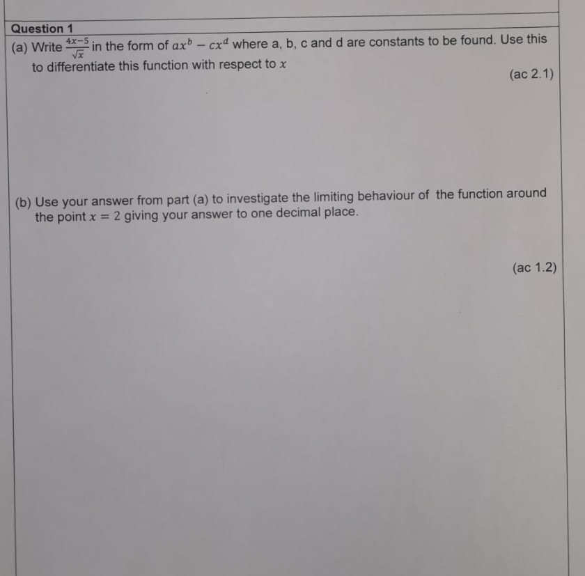 Solved Question 1(a) ﻿Write 4x-5x2 ﻿in the form of axb-cxd | Chegg.com