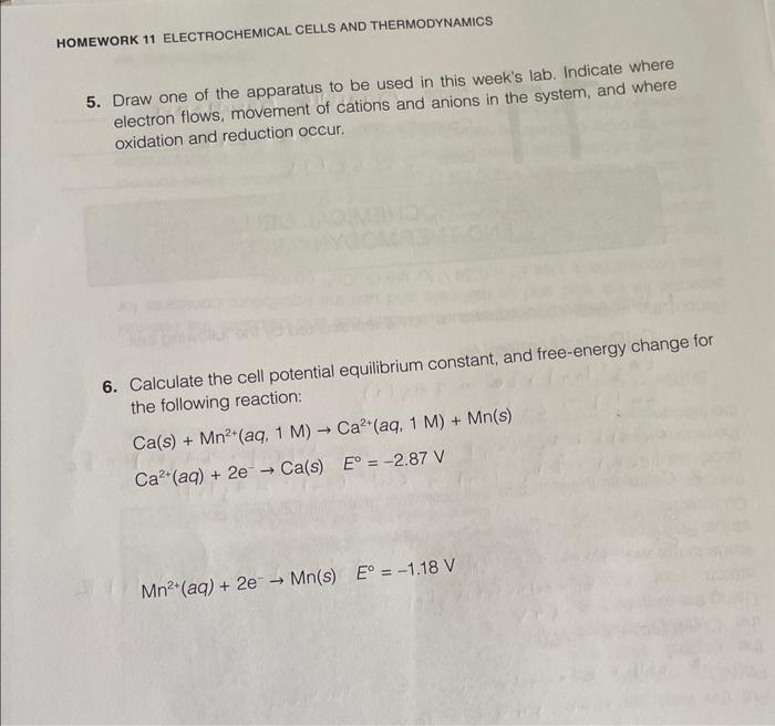 Solved HOMEWORK 11 ELECTROCHEMICAL CELLS AND THERMODYNAMICS | Chegg.com