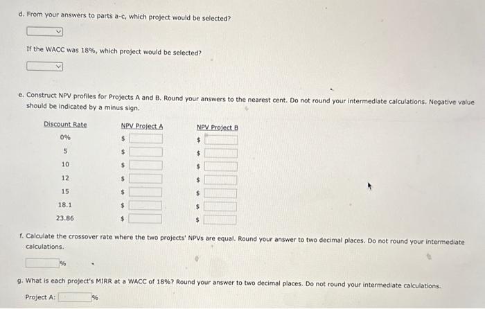 Solved d. From your answers to parts a-c, which project | Chegg.com