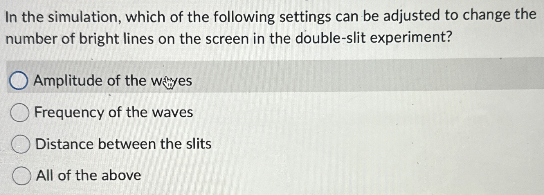 Solved In the simulation, which of the following settings | Chegg.com