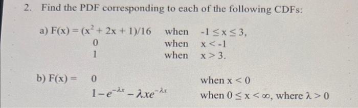 Solved Find the PDF corresponding to each of the following | Chegg.com
