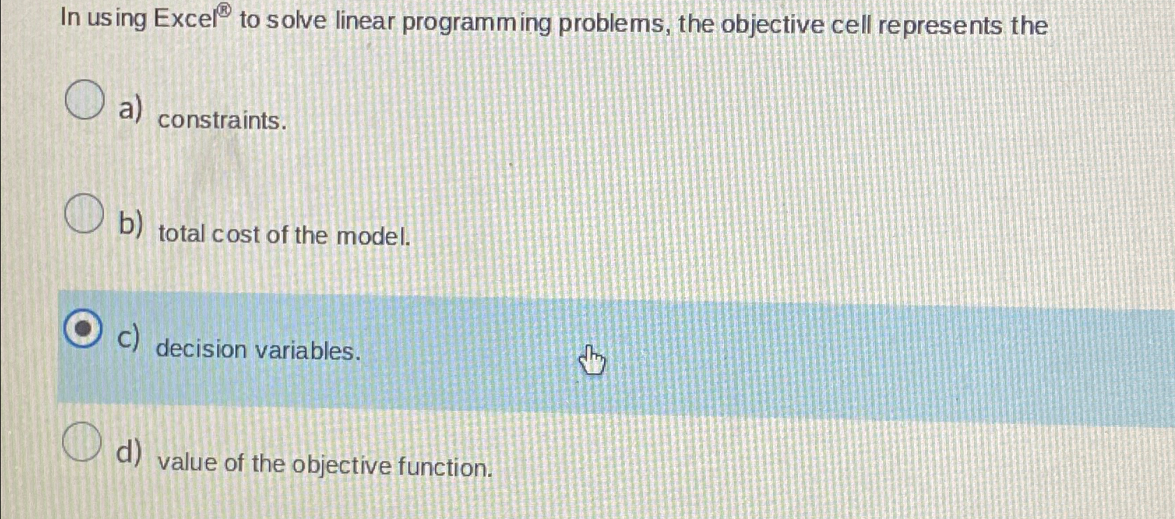 Solved In us ing Exce(2) ﻿to solve linear programming | Chegg.com