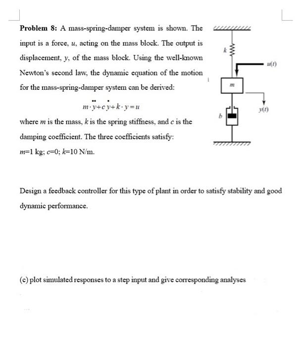 Solved Problem 8: A mass-spring-damper system is shown. The | Chegg.com