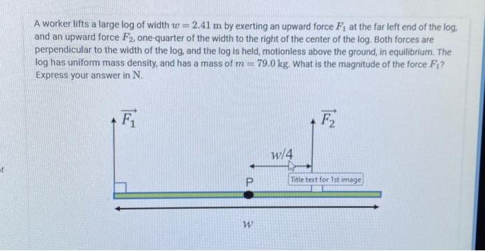 Solved A worker lifts a large log of width w=2.41 m by | Chegg.com