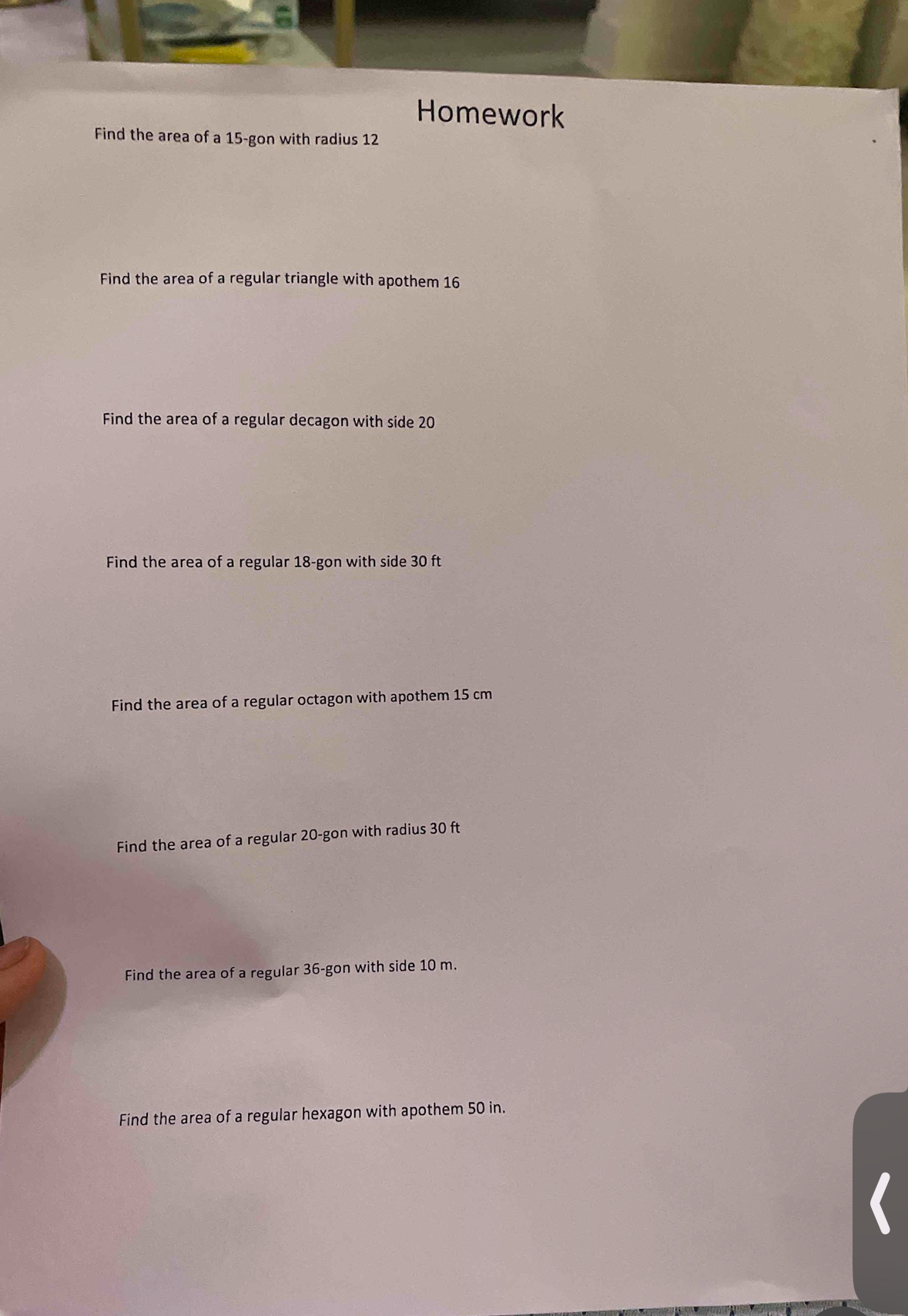 Solved HomeworkFind the area of a 15-gon with radius 12Find | Chegg.com