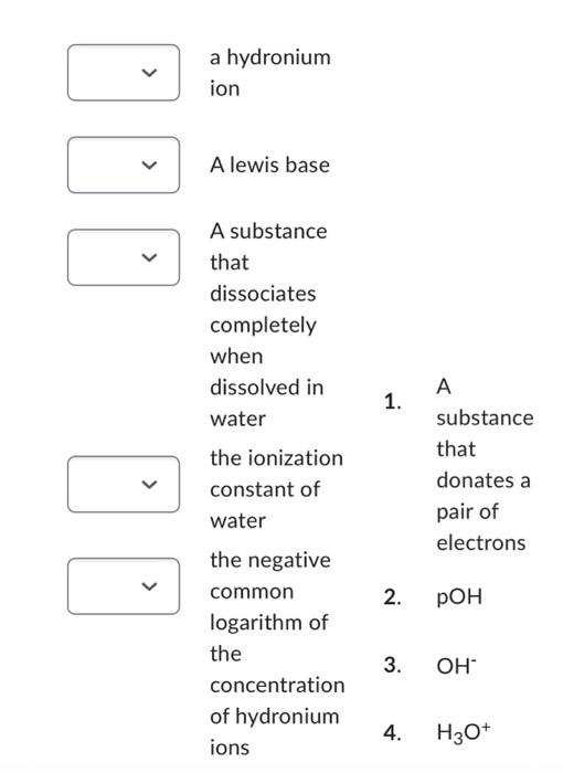 Solved a hydronium iona hydroxide 5. Kw ion the symbol 6. Ka | Chegg.com