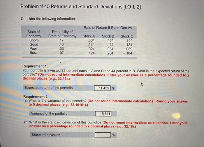 Solved Problem 11-10 Returns and Standard Deviations [LO 1, | Chegg.com