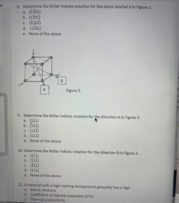 Solved df 8. Determine the Miller Indices notation for the | Chegg.com