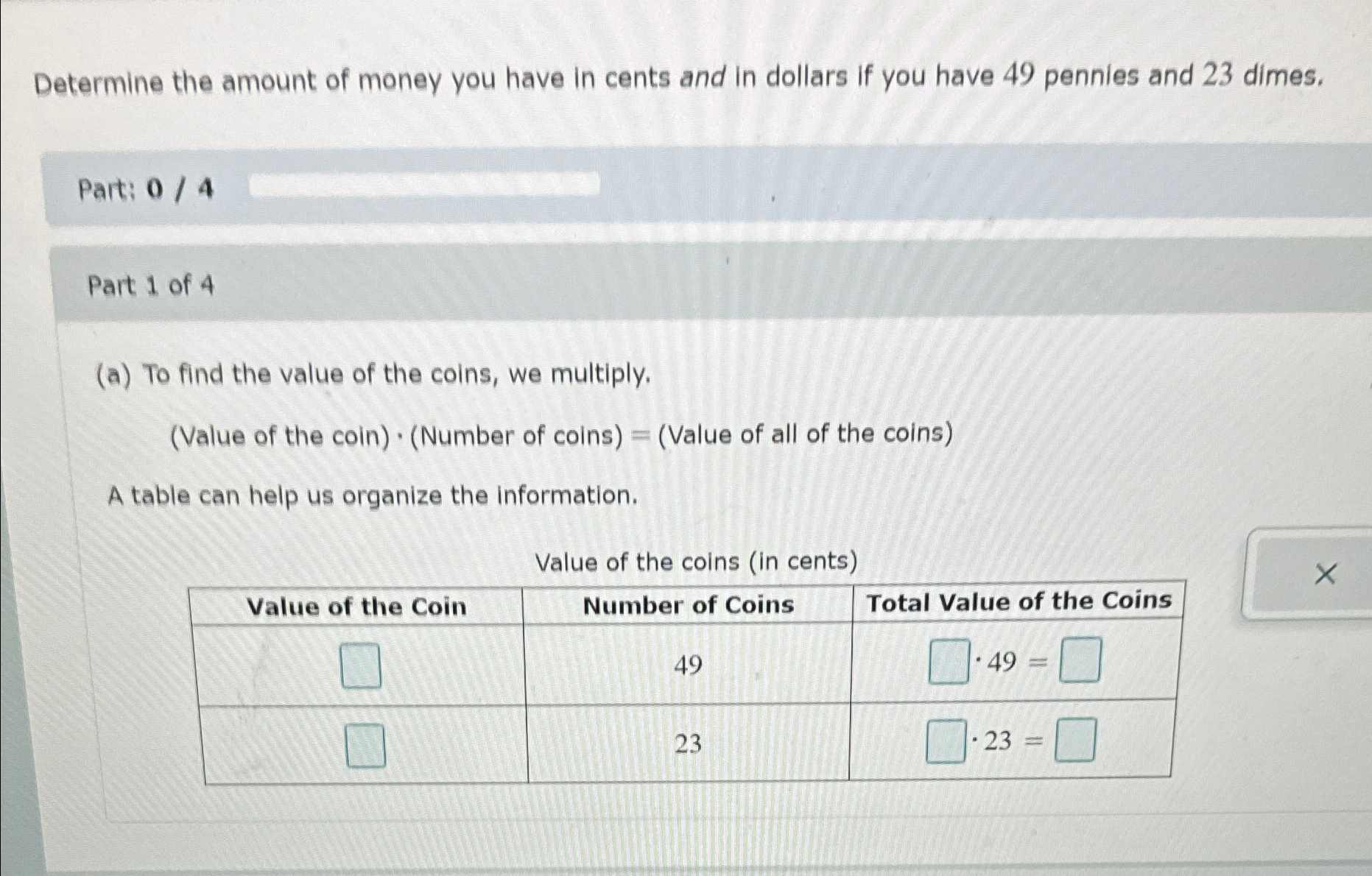 Solved Determine the amount of money you have in cents and | Chegg.com