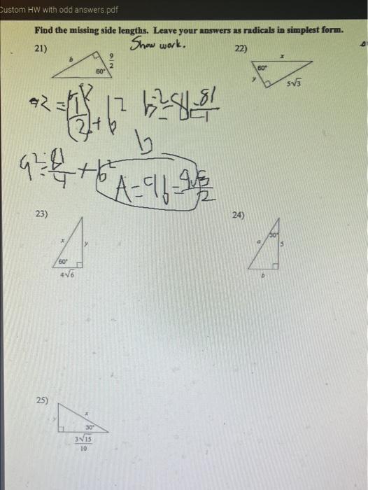 Solved Find the missing side lengths. Leave your answers as | Chegg.com