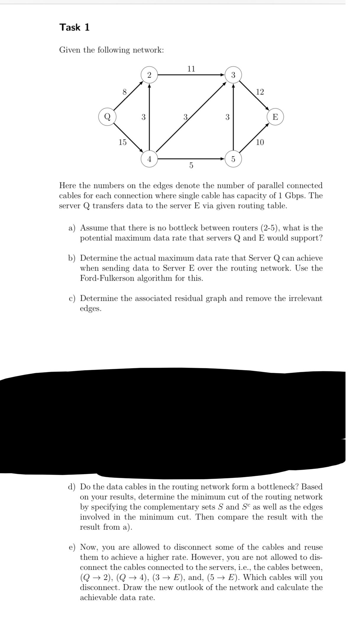 Solved Task 1Given the following network:Here the numbers on | Chegg.com