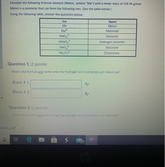 Solved Consider the following fictional element (Melon, | Chegg.com