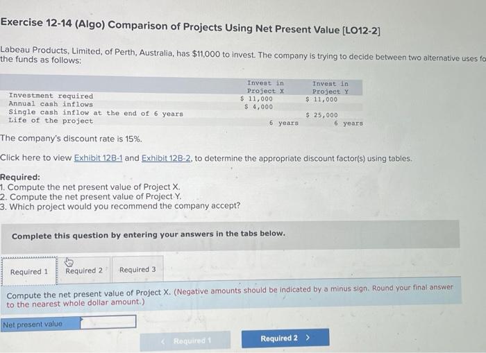 Solved Exercise 12-14 (Algo) Comparison of Projects Using | Chegg.com