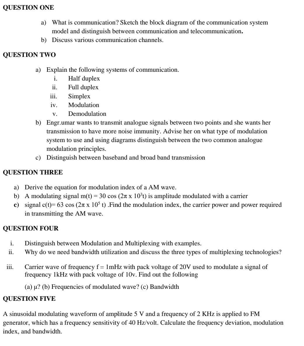 Solved QUESTION ONE a) What is communication? Sketch the | Chegg.com