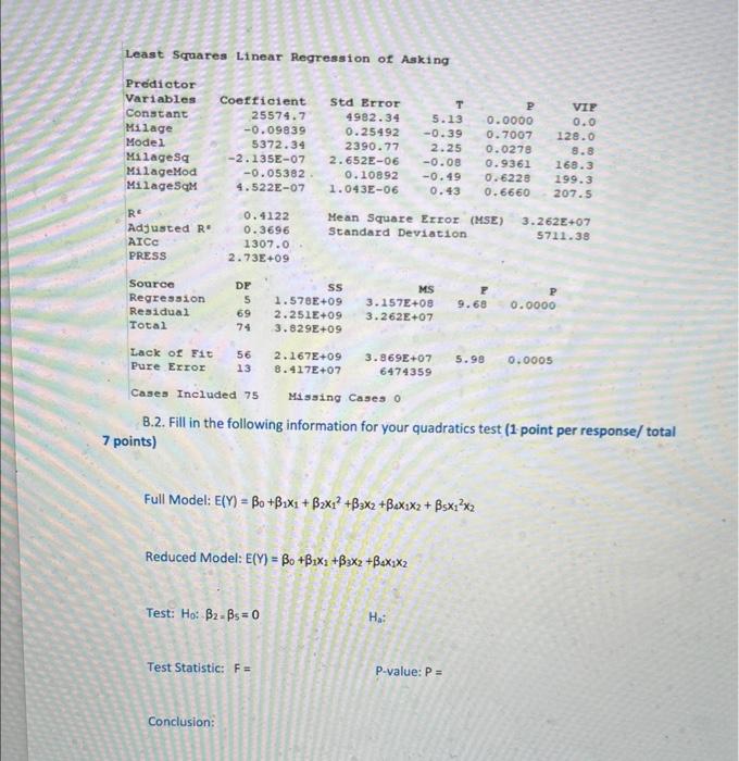 Solved A.1. Global F Test: run a test of the complete 2nd | Chegg.com