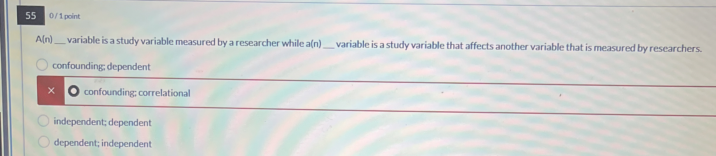 Solved 0/1 ﻿pointA(n) q, ﻿variable is a study variable | Chegg.com