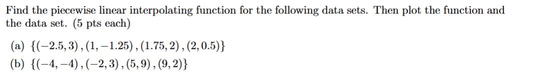 Solved Find the piecewise linear interpolating function for | Chegg.com