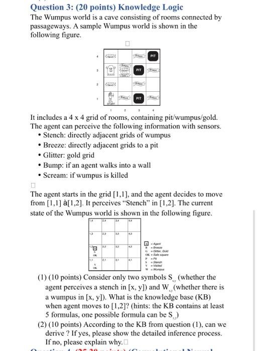 Solved Question 3: (20 points) Knowledge Logic The Wumpus | Chegg.com