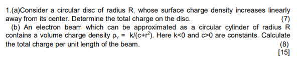 Solved 1. (a)Consider a circular disc of radius R, whose | Chegg.com