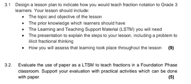 Solved 3.1 Design a lesson plan to indicate how you would | Chegg.com