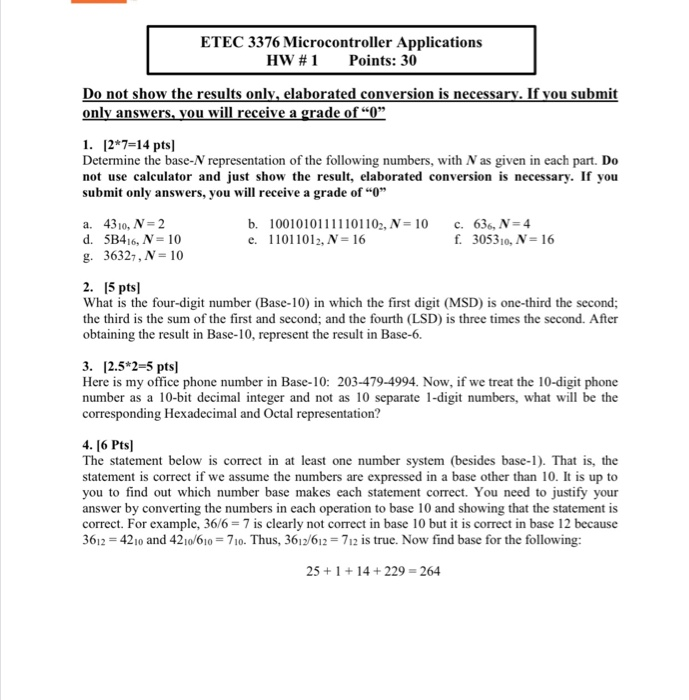 Solved ETEC 3376 Microcontroller Applications HW #1 Points: | Chegg.com