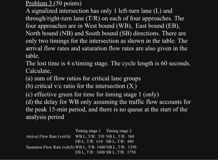 Solved Problem 3 (50 points) A signalized intersection has | Chegg.com