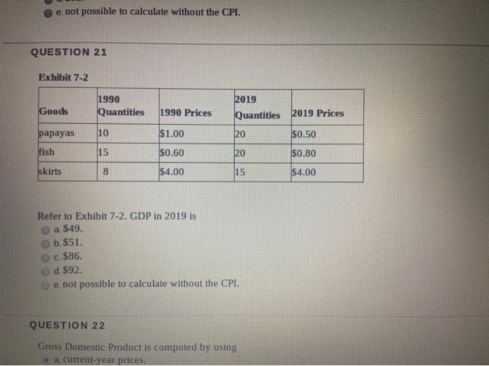 Solved QUESTION 20 Exhibit 7-2 1990 Quantities 2019 | Chegg.com
