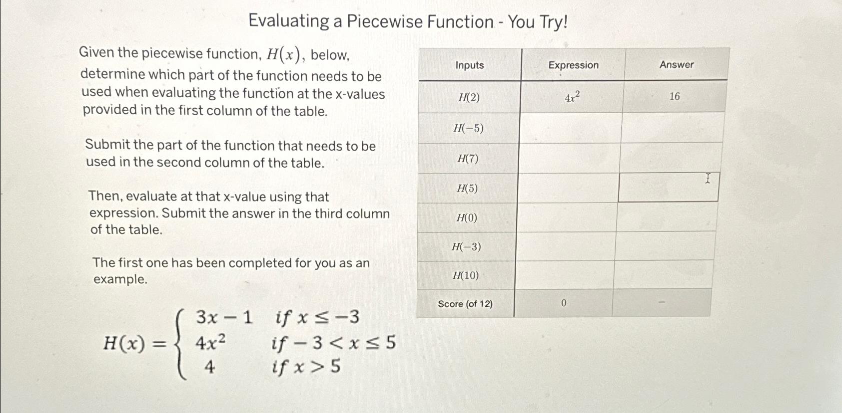 Solved Evaluating a Piecewise Function - You Try!\\nGiven | Chegg.com