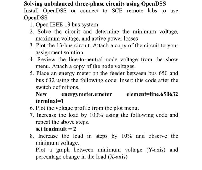 Install OpenDSS or connect to SCE remote labs to use | Chegg.com