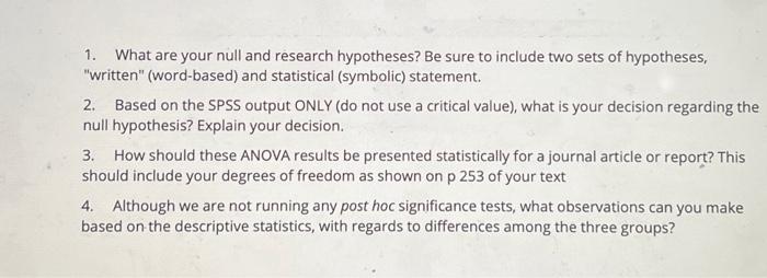 Solved Descriptives ANOVA1. What are your null and research | Chegg.com