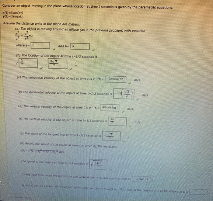 Solved Consider An Object Moving In The Plane Whose Location