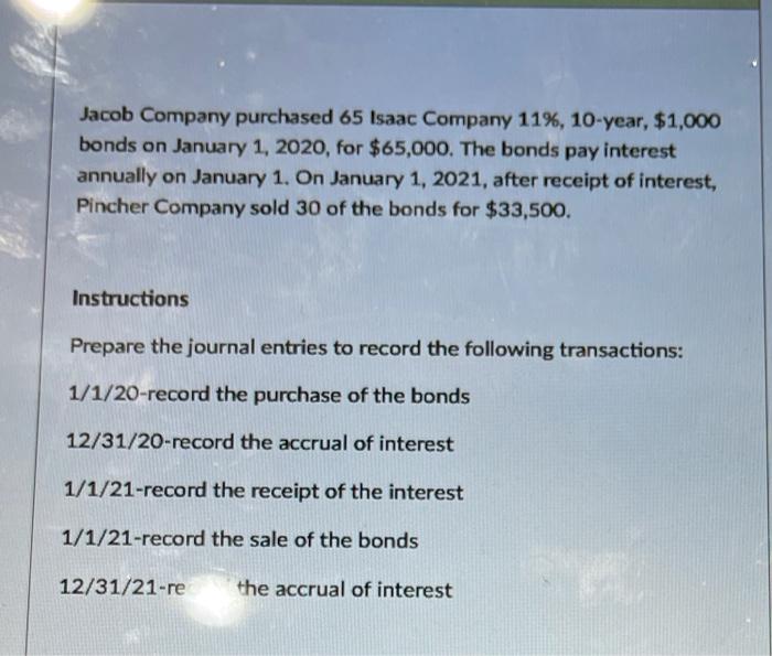 Solved Jacob Company purchased 65 Isaac Company 11%, | Chegg.com