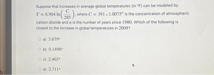 Solved Suppose that increases in average global temperatures | Chegg.com