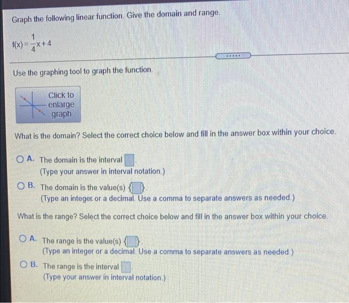 Solved Graph the following linear function. Give the domain | Chegg.com