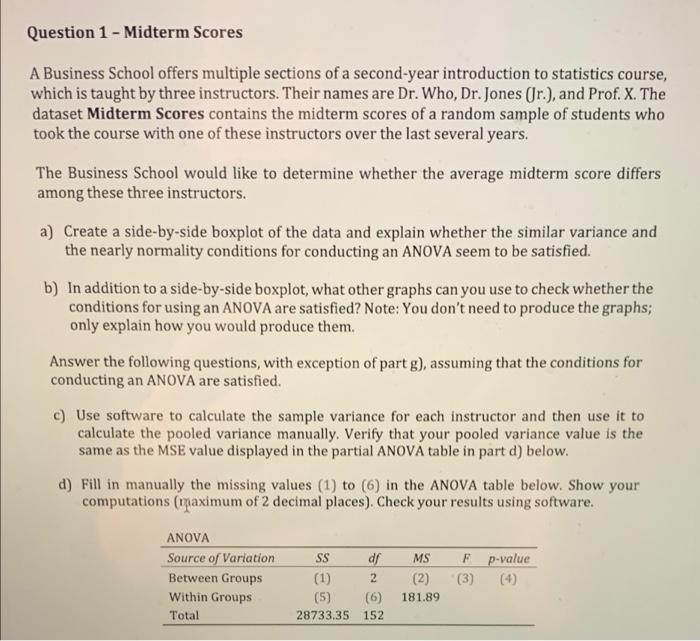 Solved Question 1 - Midterm Scores A Business School offers | Chegg.com