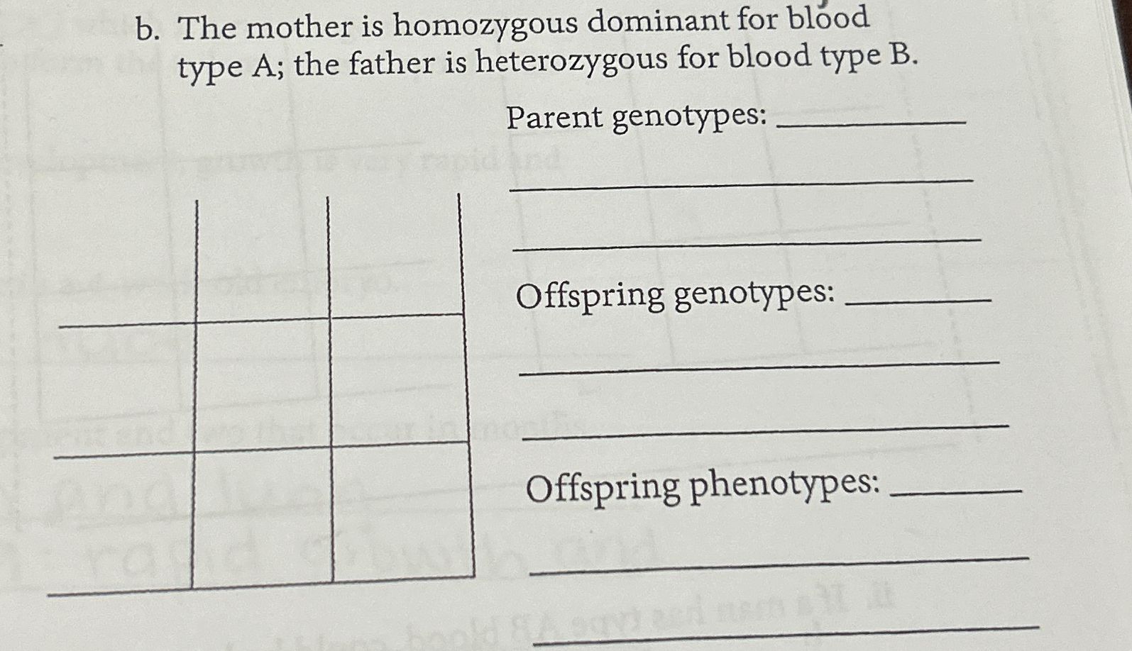 Solved b. ﻿The mother is homozygous dominant for blood type | Chegg.com