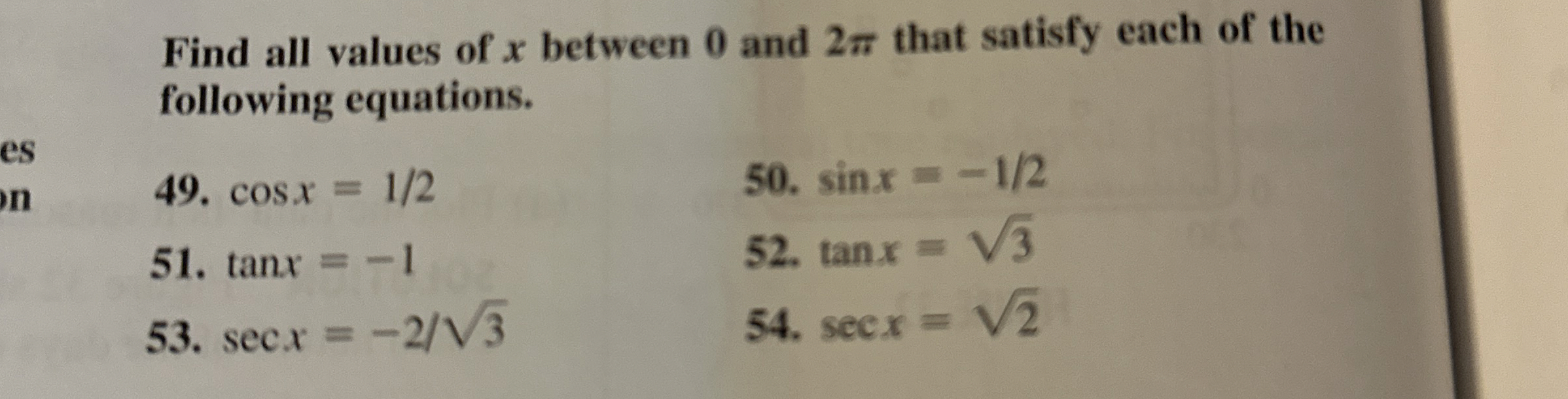 Solved Find all values of x ﻿between 0 ﻿and 2π ﻿that satisfy | Chegg.com
