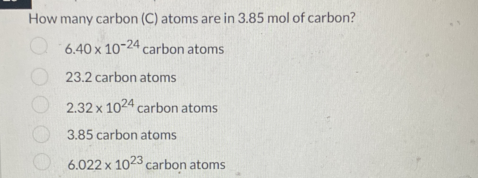 How many carbon (C) ﻿atoms are in 3.85 ﻿mol of | Chegg.com