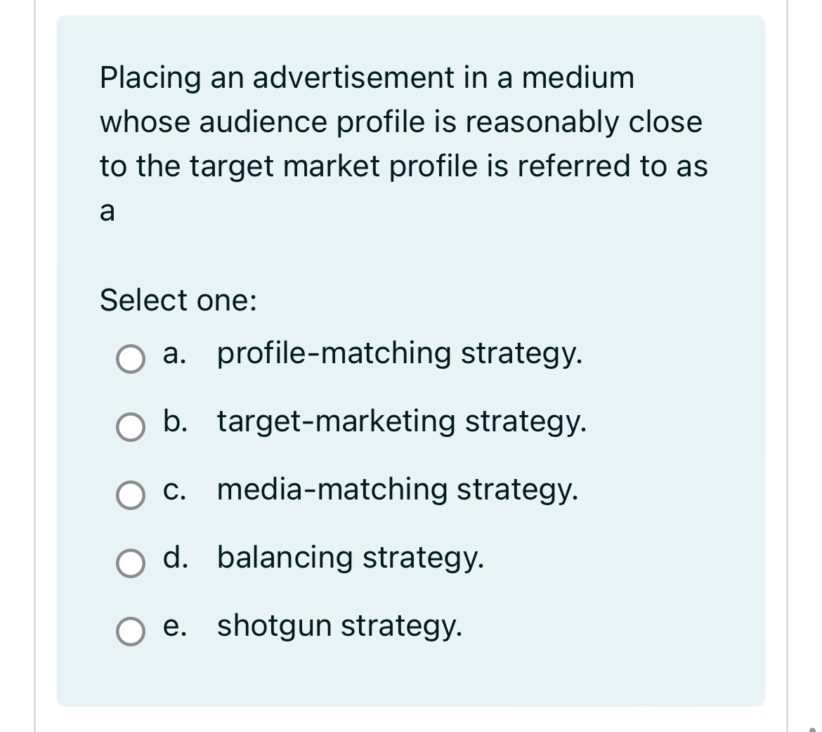 Solved Placing an advertisement in a mediumwhose audience | Chegg.com