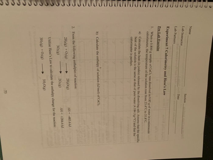 Solved Name Section Lab Instructor Date Lab Partners | Chegg.com