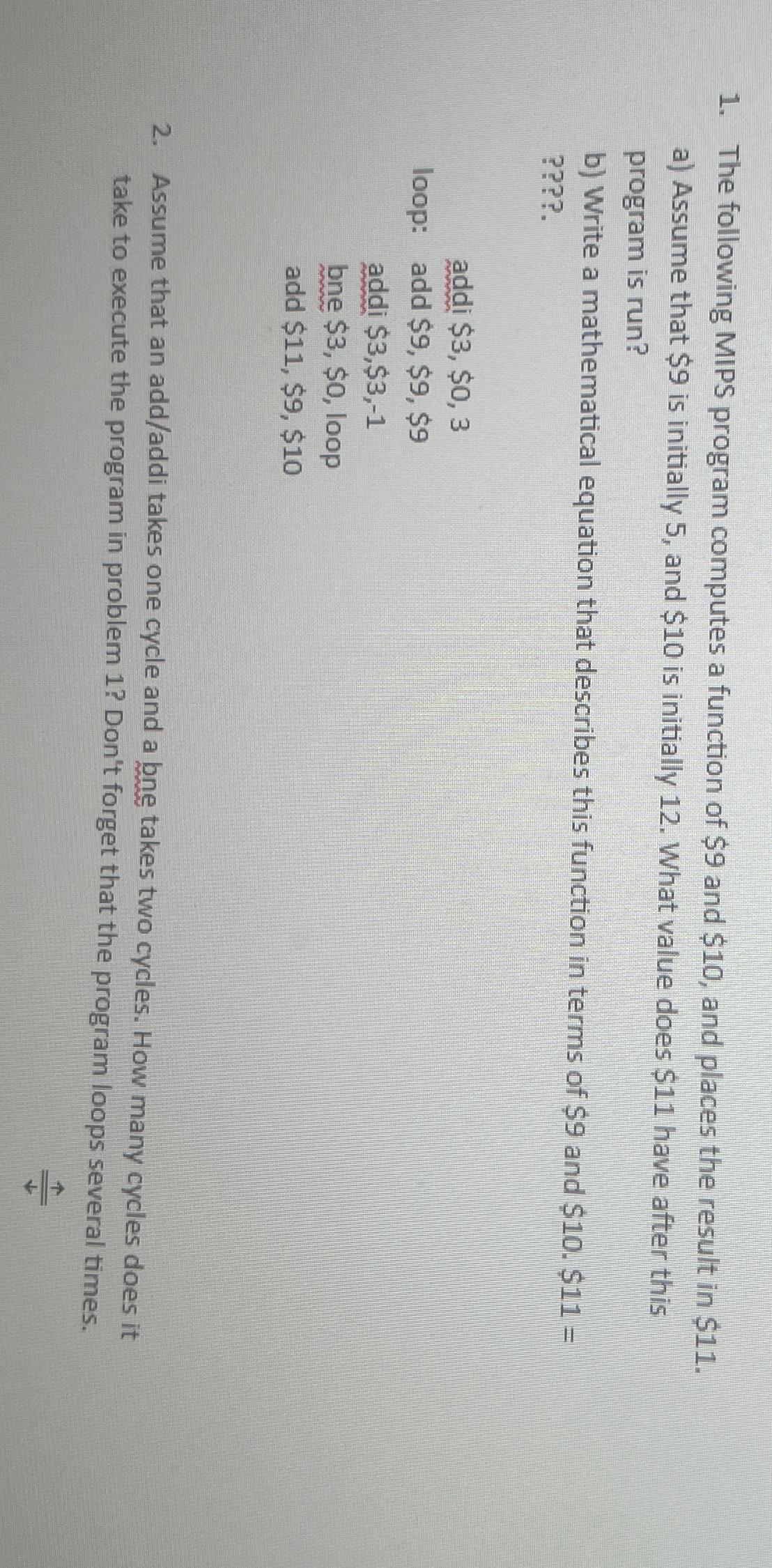 Solved The Following Mips Program Computes A Function Of 9 7841
