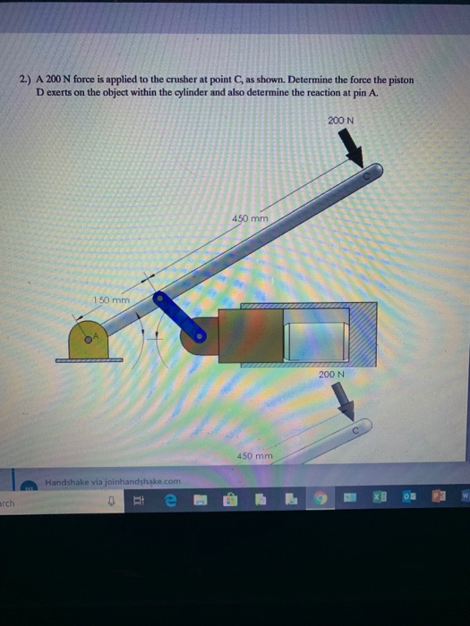 Solved 2.) A 200 N force is applied to the crusher at point | Chegg.com