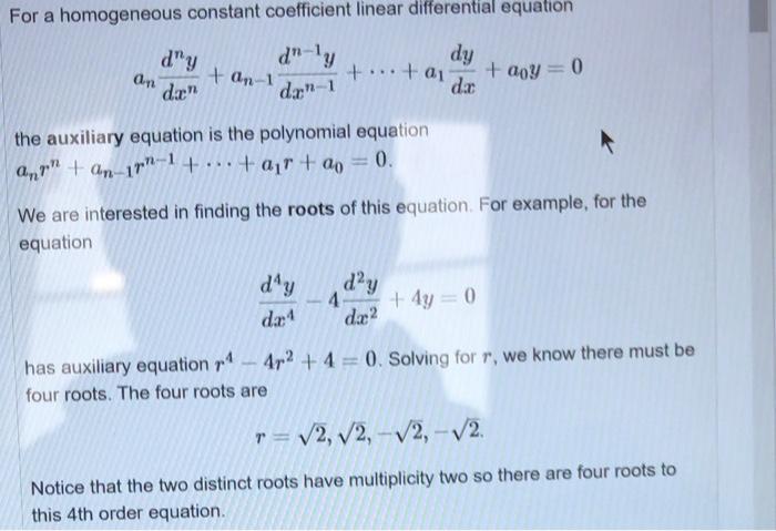 Solved For a homogeneous constant coefficient linear | Chegg.com