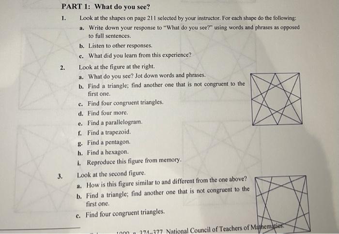 Solved PART 1: What do you see? 1. Look at the shapes on | Chegg.com