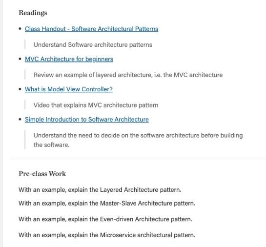 Solved ReadingsClass Handout - ﻿Software Architectural | Chegg.com